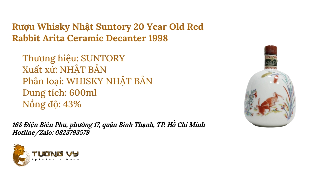 Rượu Whisky Nhật Suntory 20 Year Old Red Rabbit Arita Ceramic Decanter 1998