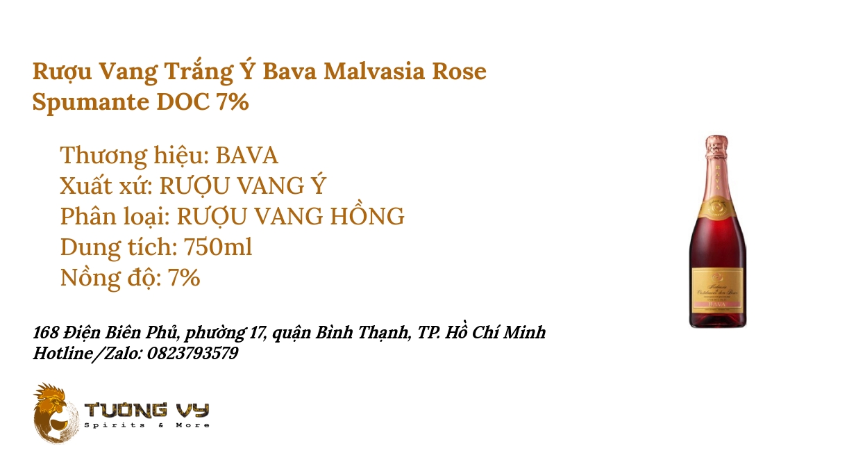 Rượu Vang Trắng Ý Bava Malvasia Rose Spumante DOC 7%