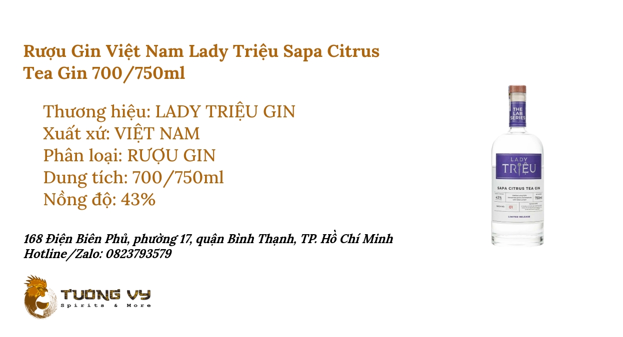 Rượu Gin Việt Nam Lady Trieu Sapa Citrus Tea Gin 700/750ml