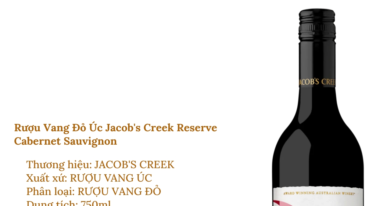 Rượu Vang Đỏ Úc Jacob's Creek Reserve Cabernet Sauvignon