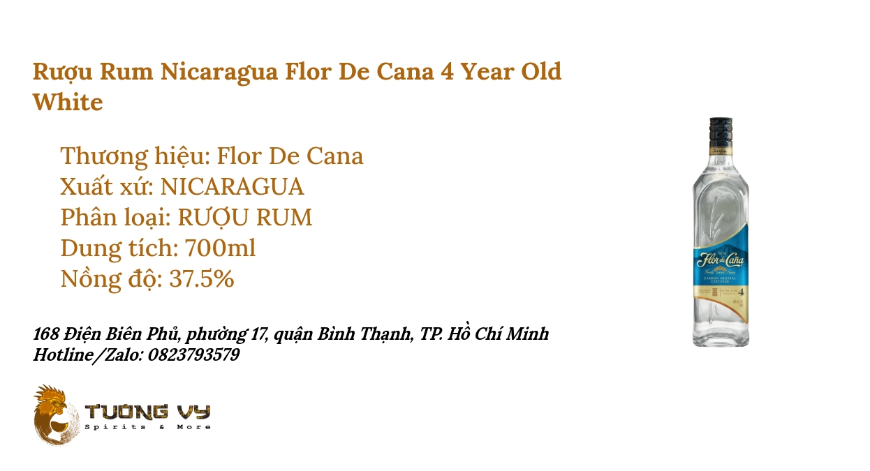 Rượu Rum Nicaragua Flor De Cana 4 Year Old White