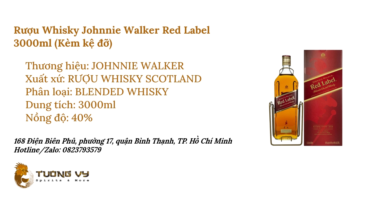 Rượu Whisky Johnnie Walker Red Label 3000ml (Kèm kệ đỡ)