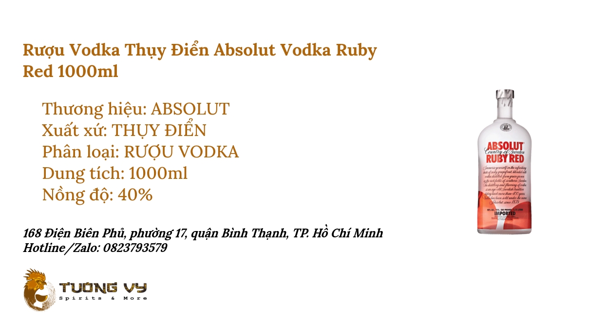 Rượu Vodka Thụy Điển Absolut Vodka Ruby Red 1000ml
