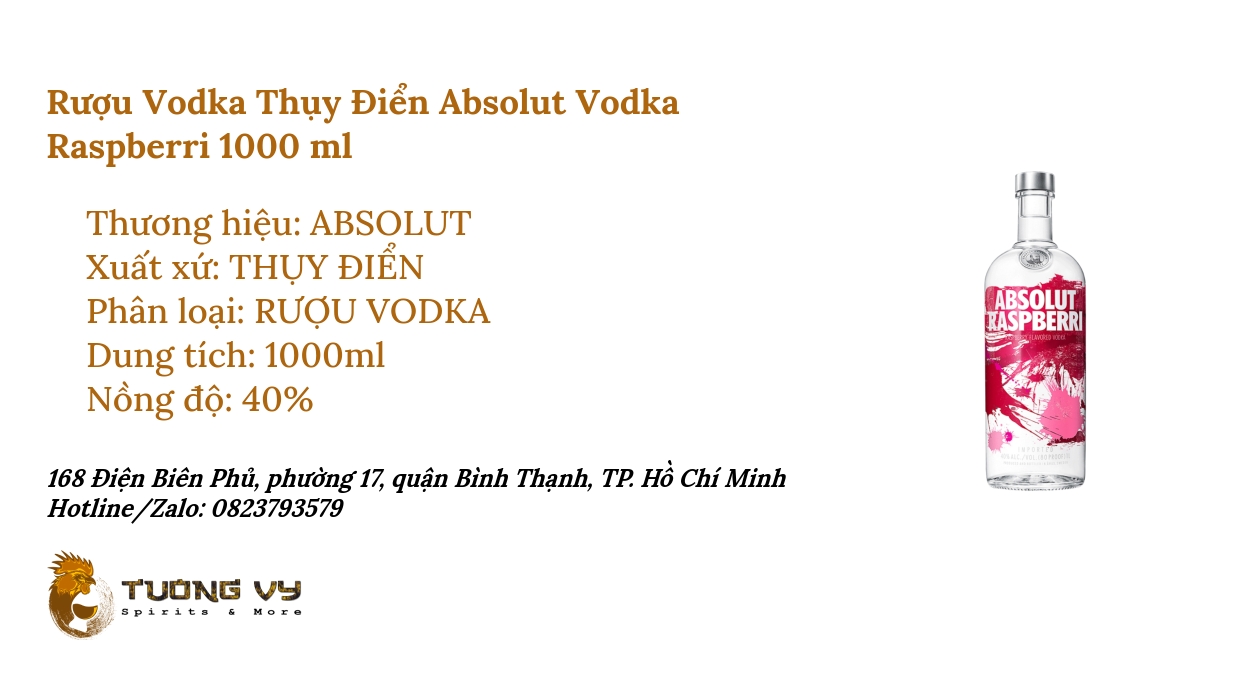 Rượu Vodka Thụy Điển Absolut Vodka Raspberri 1000 ml