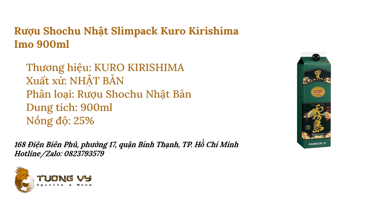 Rượu Shochu Nhật Slimpack Kuro Kirishima Imo 900ml 霧島黒霧島いも 25%