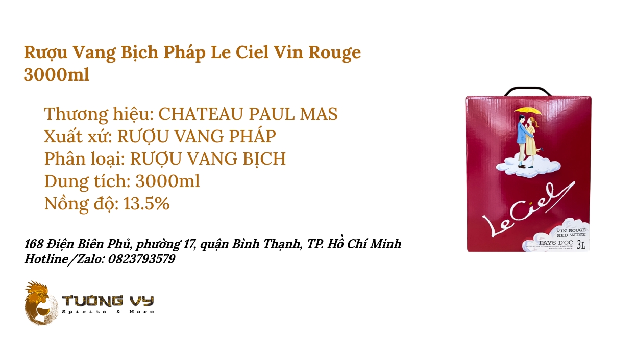 Rượu Vang Bịch Pháp Le Ciel Vin Rouge 3000ml