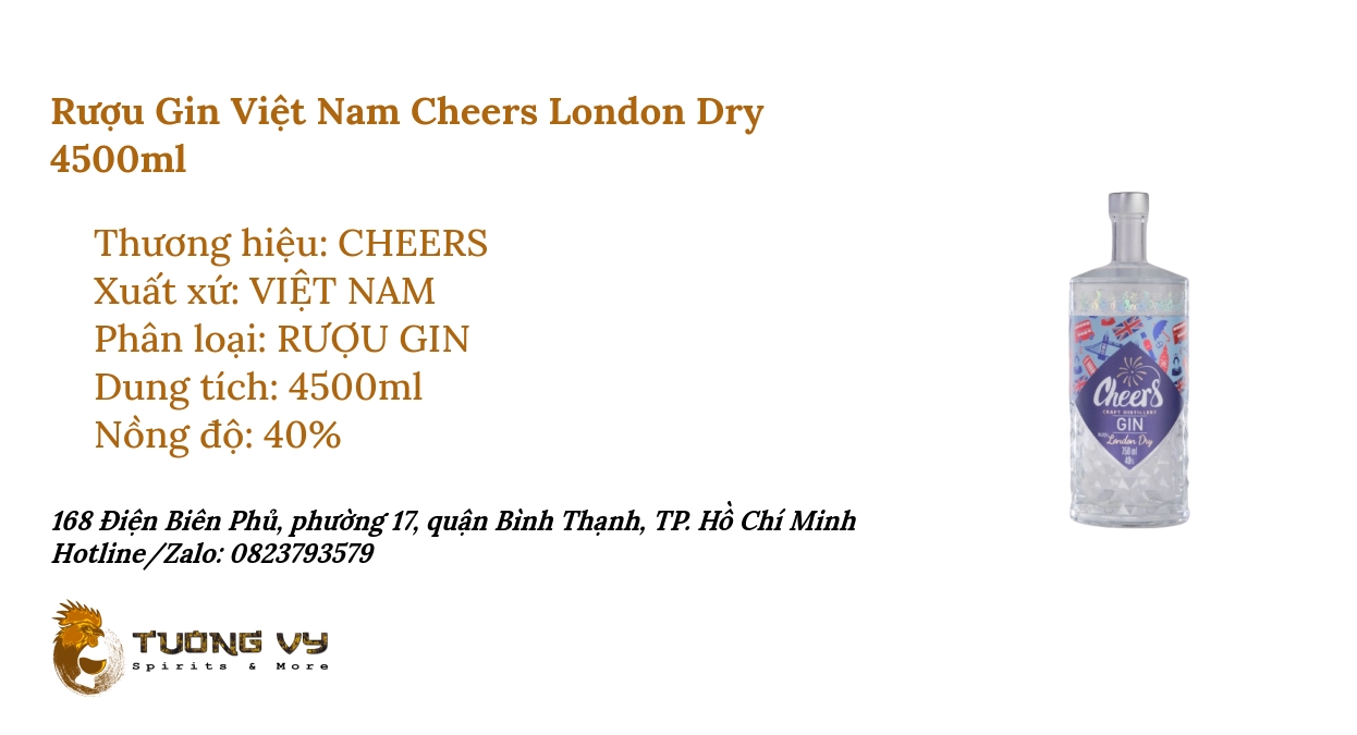 Rượu Gin Việt Nam Cheers London Dry 4500ml