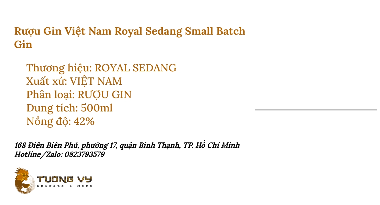 Rượu Gin Việt Nam Royal Sedang Small Batch Gin