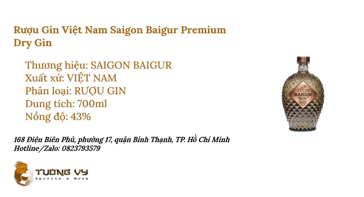 Rượu Gin Việt Nam Saigon Baigur Premium Dry Gin