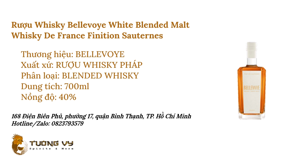 Rượu Whisky Bellevoye White Blended Malt Whisky De France Finition Sauternes