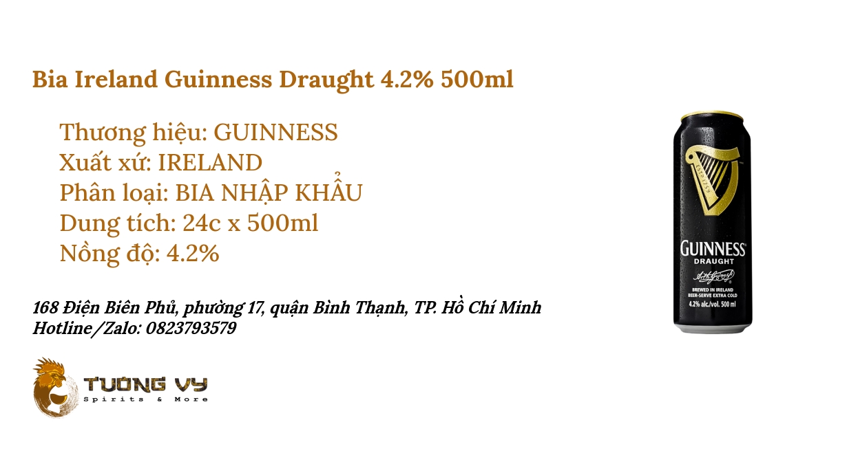 Bia Ireland Guinness Draught 4.2% 500ml