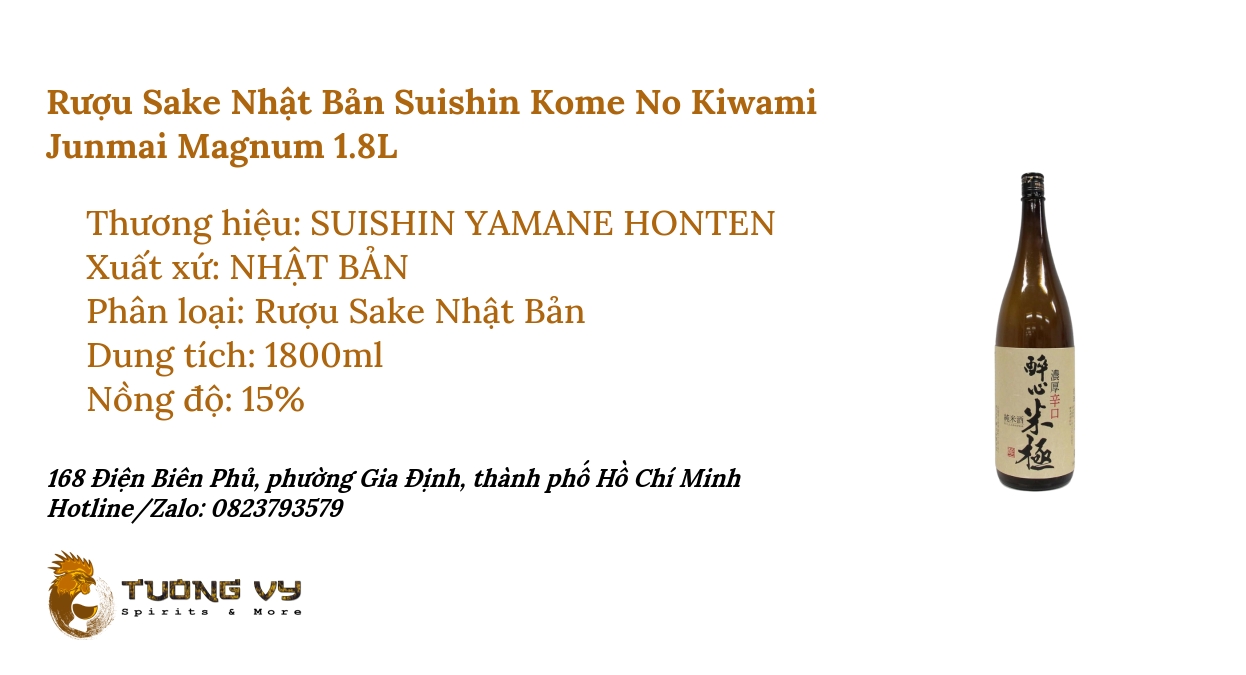 Rượu Sake Nhật Bản Suishin Kome No Kiwami Junmai Magnum 1.8L
