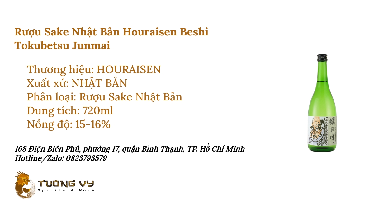 Rượu Sake Nhật Bản Houraisen Beshi Tokubetsu Junmai