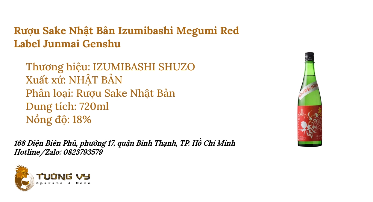 Rượu Sake Nhật Bản Izumibashi Megumi Red Label Junmai Genshu