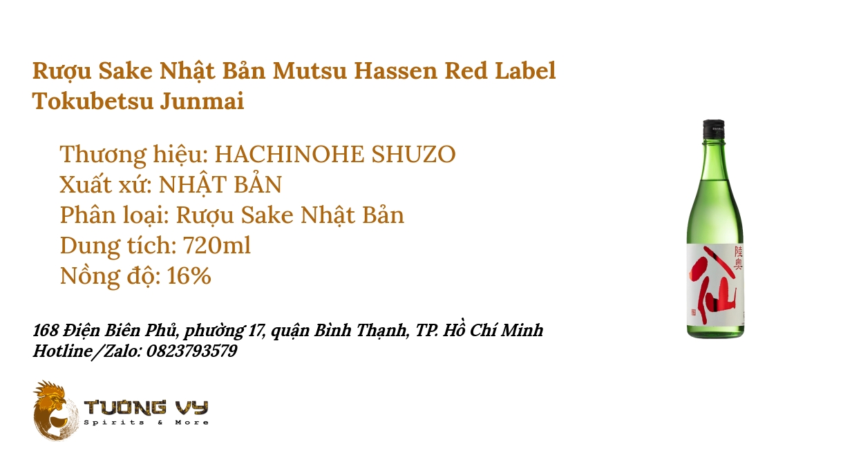 Rượu Sake Nhật Bản Mutsu Hassen Red Label Tokubetsu Junmai
