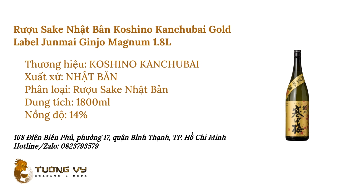 Rượu Sake Nhật Bản Koshino Kanchubai Gold Label Junmai Ginjo Magnum 1.8L