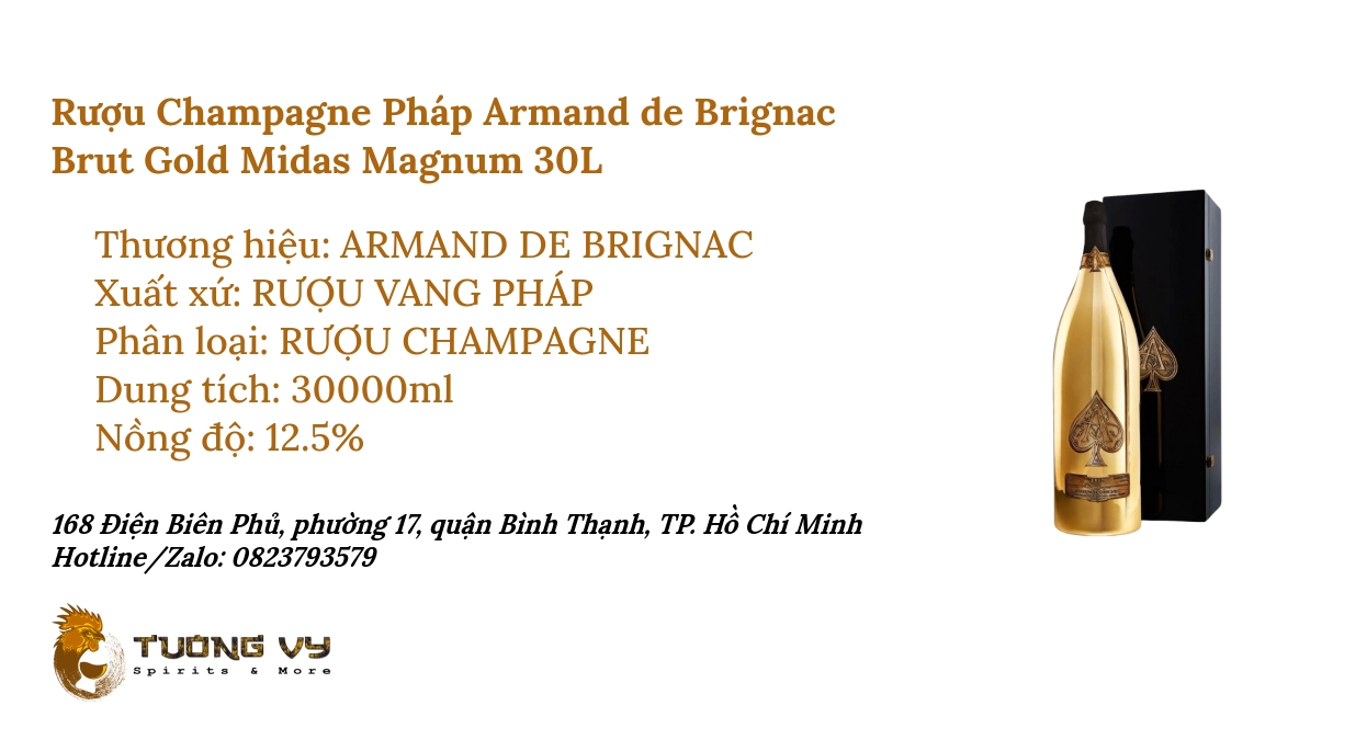Rượu Champagne Pháp Armand de Brignac Brut Gold Midas Magnum 30L