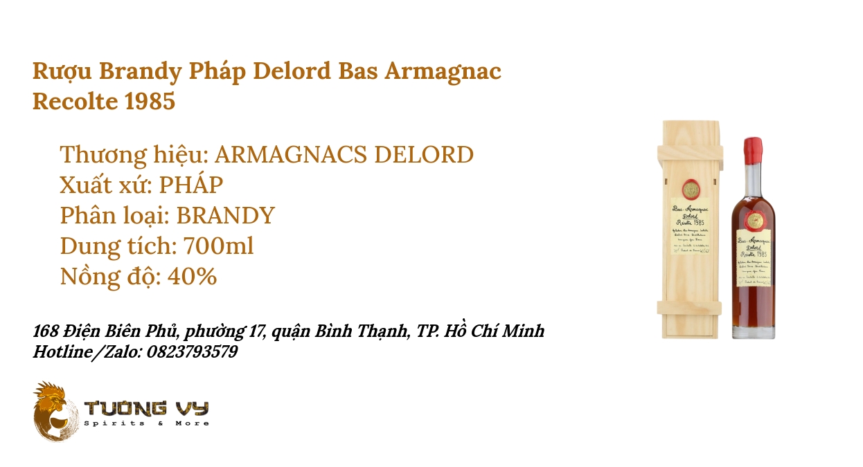 Rượu Brandy Pháp Delord Bas Armagnac Recolte 1985