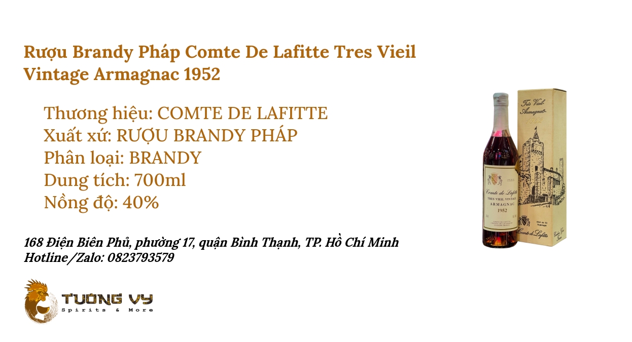 Rượu Brandy Pháp Comte De Lafitte Tres Vieil Vintage Armagnac 1952