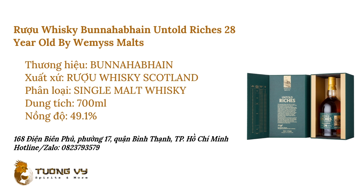 Rượu Whisky Bunnahabhain Untold Riches 28 Year Old By Wemyss Malts