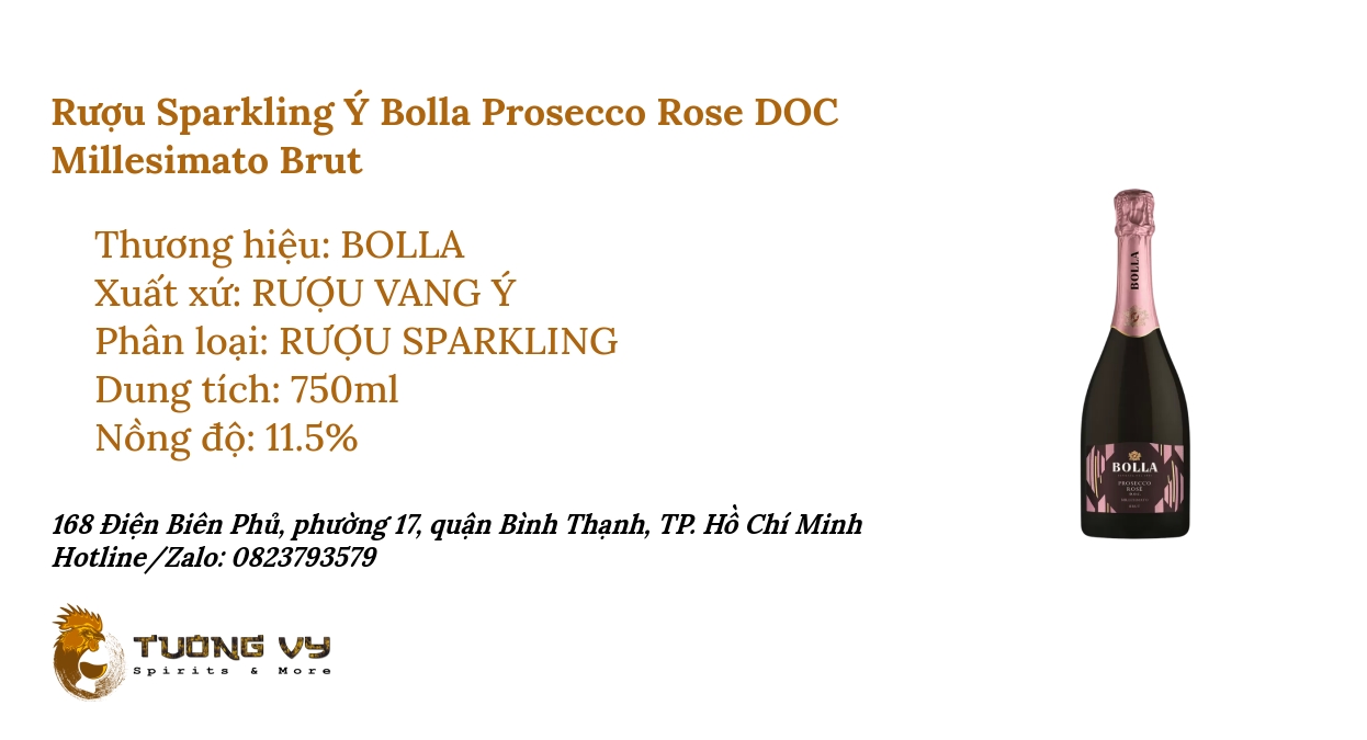 Sparkling Ý Bolla Prosecco Rose DOC Millesimato Brut - Rượu Tường Vy