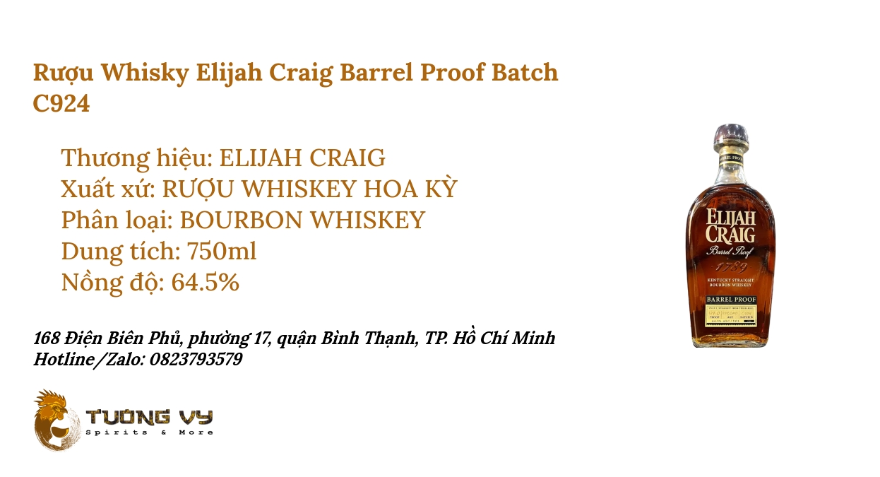 Whisky Elijah Craig Barrel Proof Batch C924 - Rượu Tường Vy