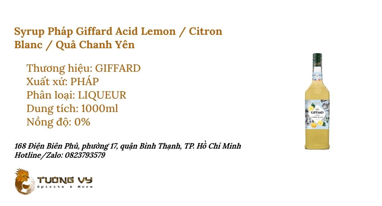 SSyrup Giffard Acid Lemon / Citron Blanc / Quả Chanh Yên - Rượu Tường Vy