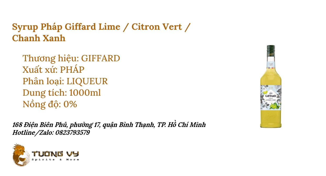 Syrup Giffard Lime / Citron Vert / Chanh Xanh - Rượu Tường Vy