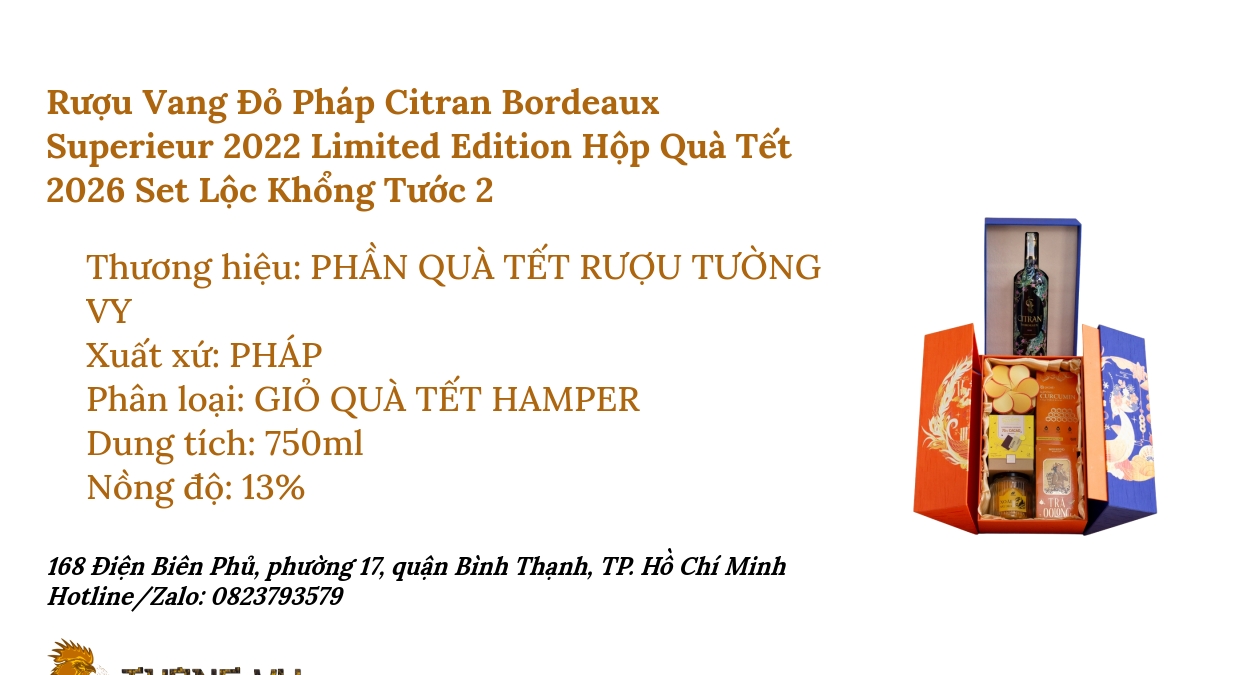 Set Lộc Khổng Tước 2 Vang Citran Superieur Limited Edition - Rượu Tường Vy